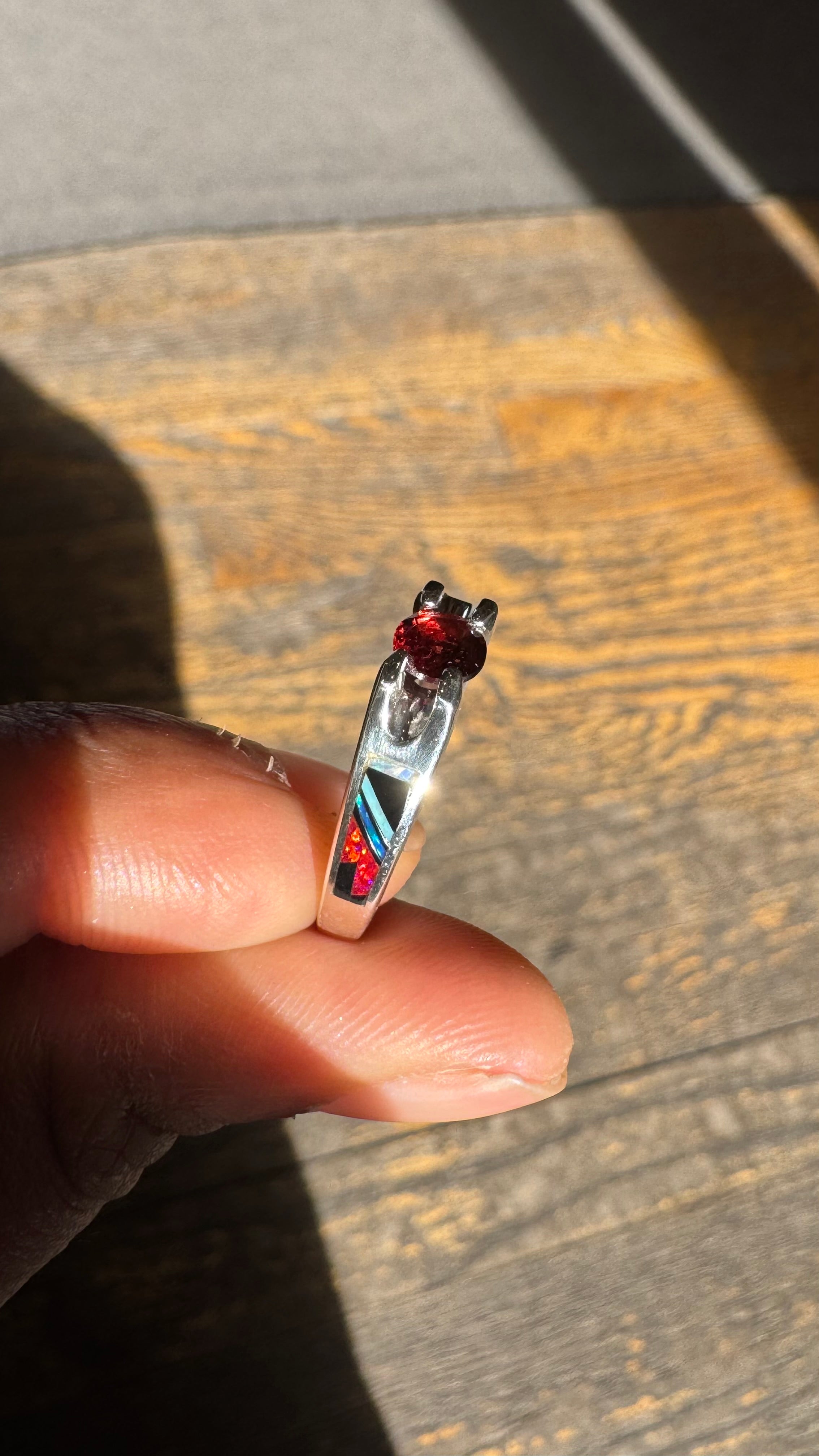 Garnet, Black Jade & Opal Inlayed Ring – Raku Gallery