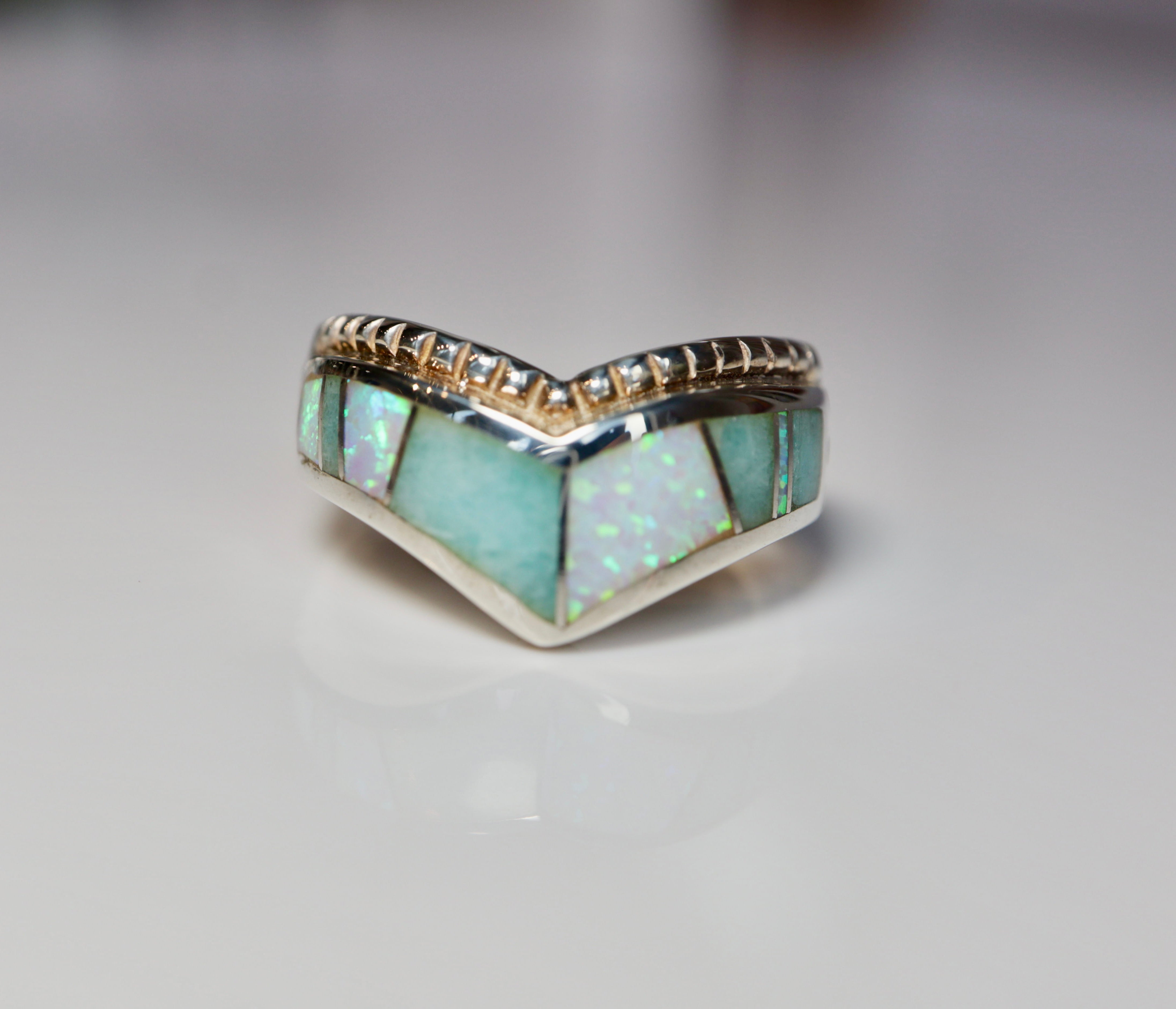 Amazonite & Opal Inlay Ring – Raku Gallery