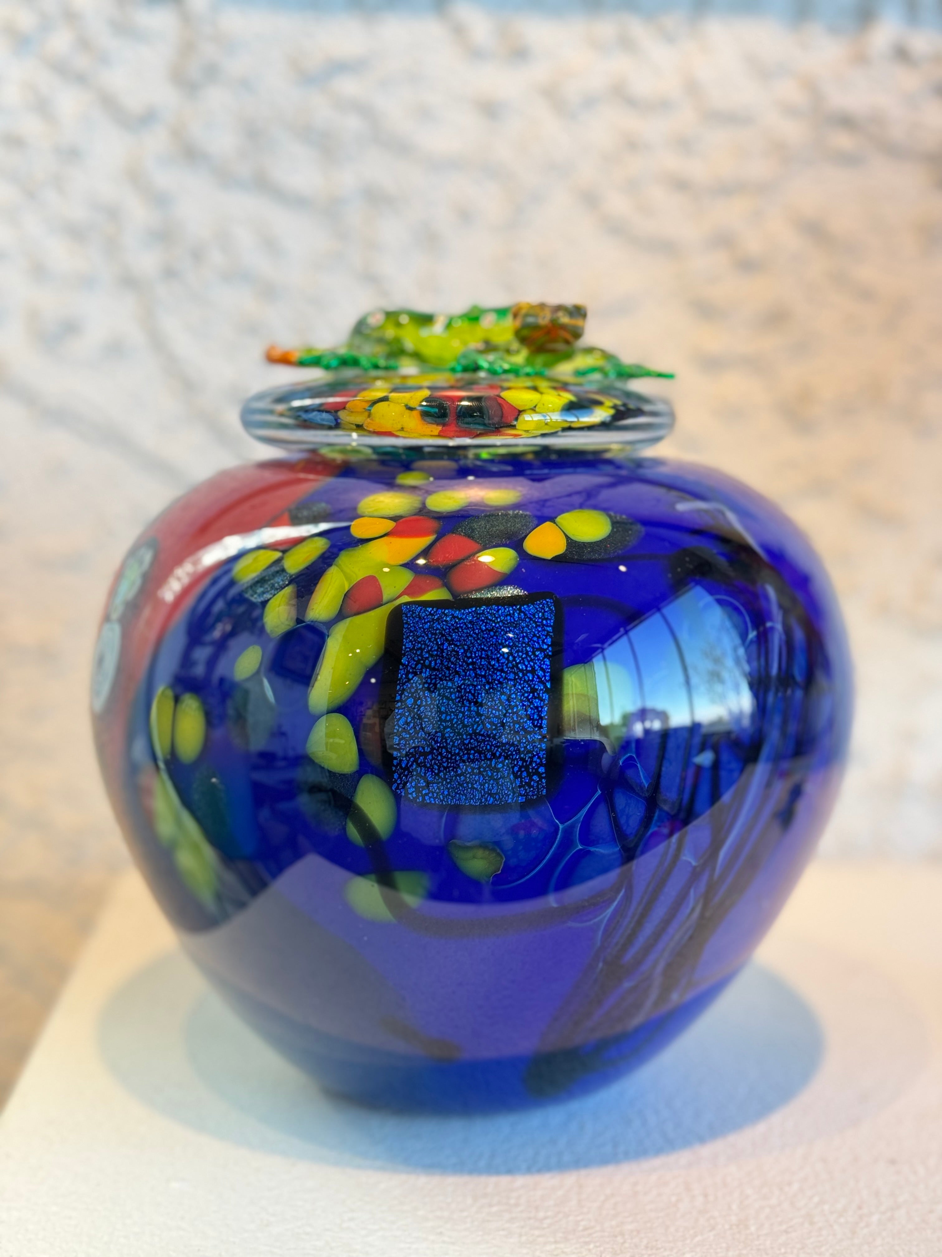 Glass Pot with Lizard on Lid – Raku Gallery