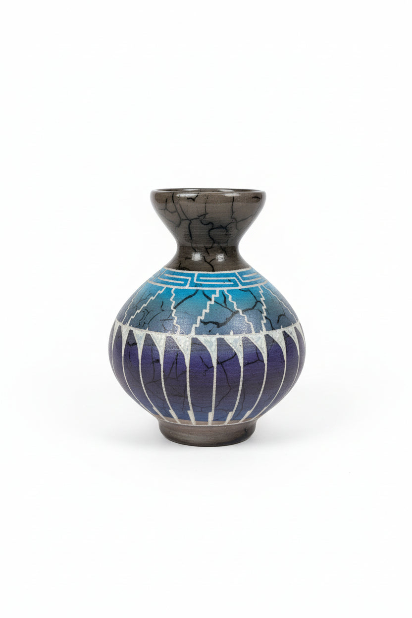 Navajo Carved Round Vase by Artist Dennison Billy 4"H x 3.5"W – Raku ...