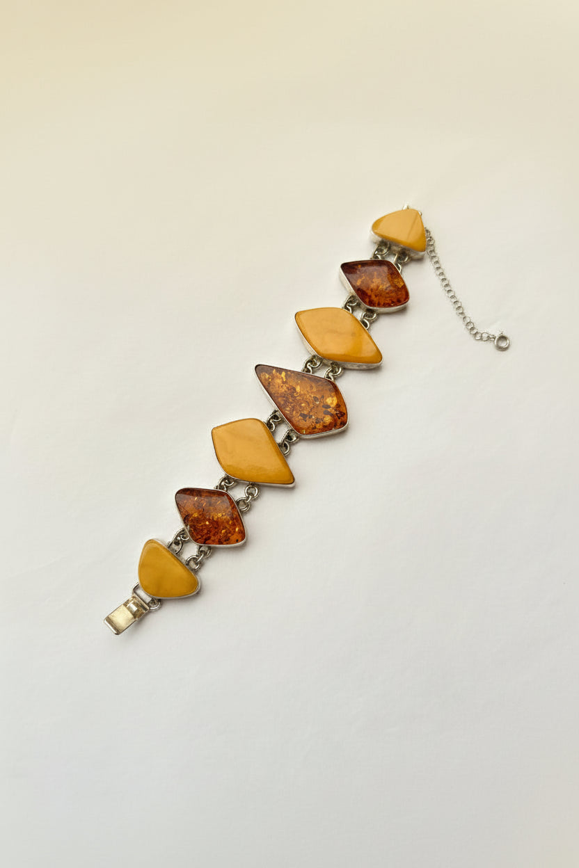 7 Large Stone Two Tone Natural Amber Link Bracelet – Raku Gallery